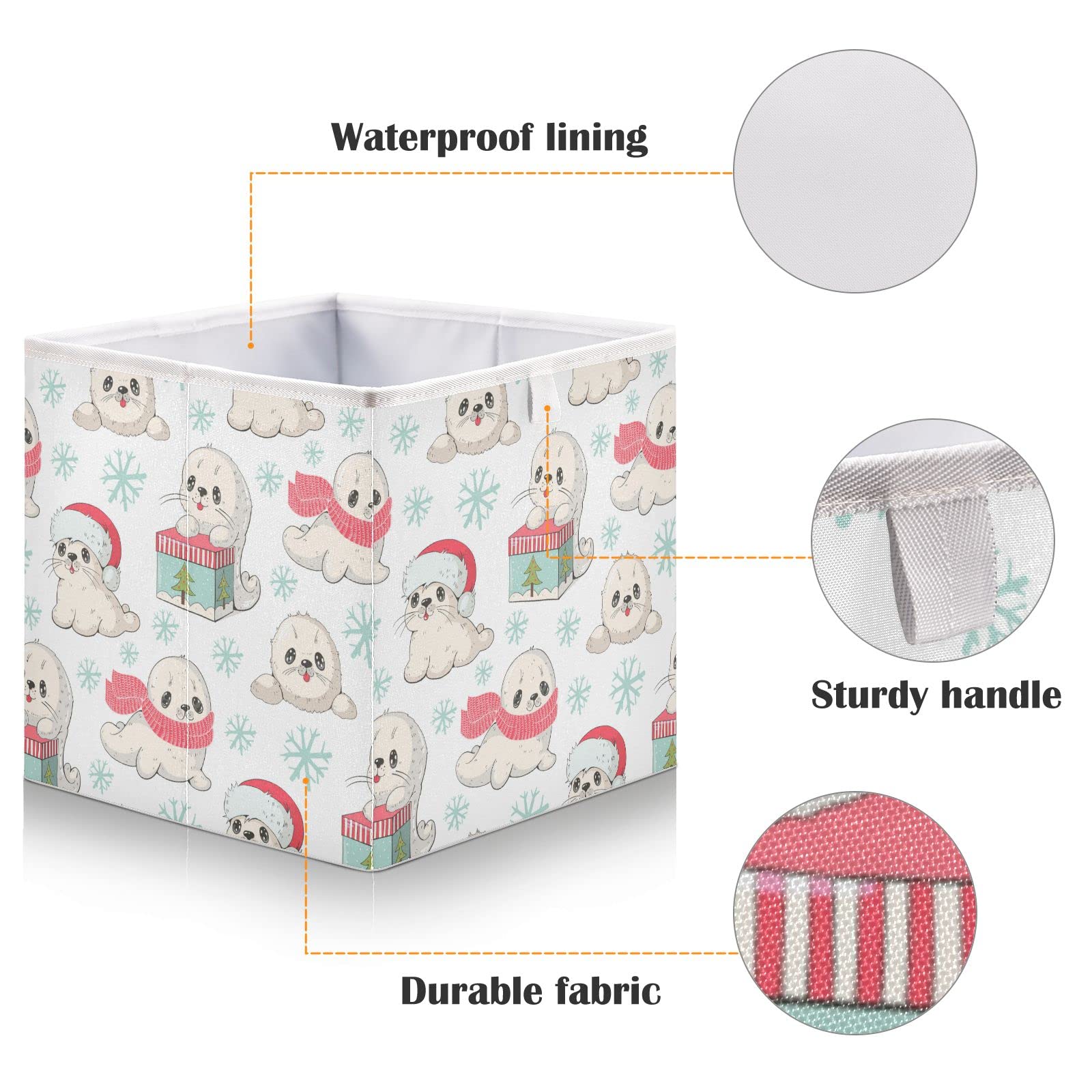 Kigai Cute Christmas Animal Cube Storage Bin, Large Foldable Organizer Basket for Toys, Shelves, Laundry, Nursery -11 x 11 x 11 in