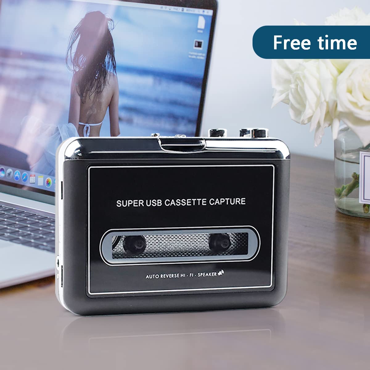 Clear Stereo &Auto Reverse Cassette Player with Detachable External Speaker-Portable Cassette to MP3 Digital Converter- Convert Tapes to Digital Format via USB-Compatible with MAC Laptops & PC