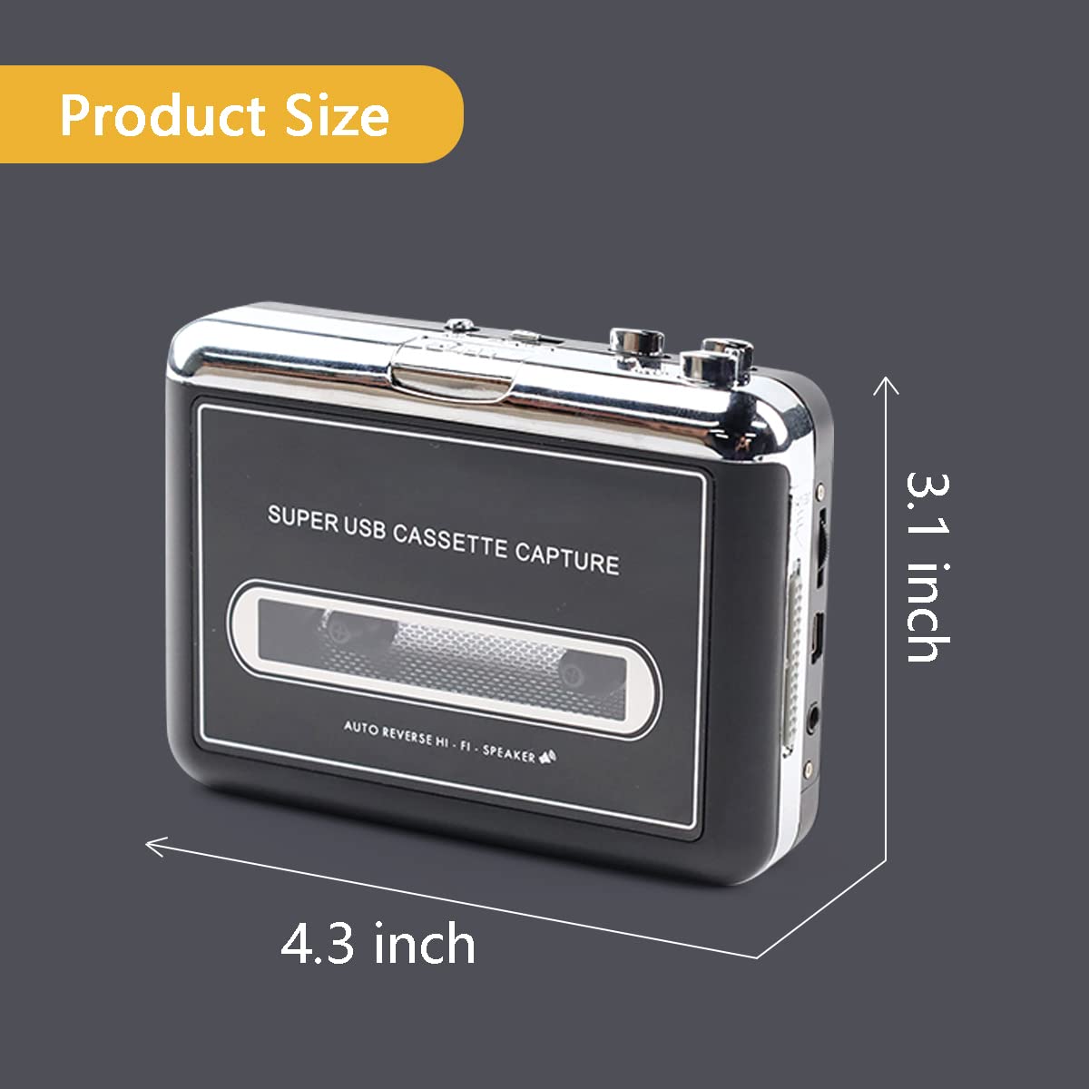 Clear Stereo &Auto Reverse Cassette Player with Detachable External Speaker-Portable Cassette to MP3 Digital Converter- Convert Tapes to Digital Format via USB-Compatible with MAC Laptops & PC