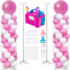 toosci 2 sets balloon column stand and balloon pump, adjustable metal 9 feet balloon stands for floor, balloon column kit for baby shower graduation birthday wedding party