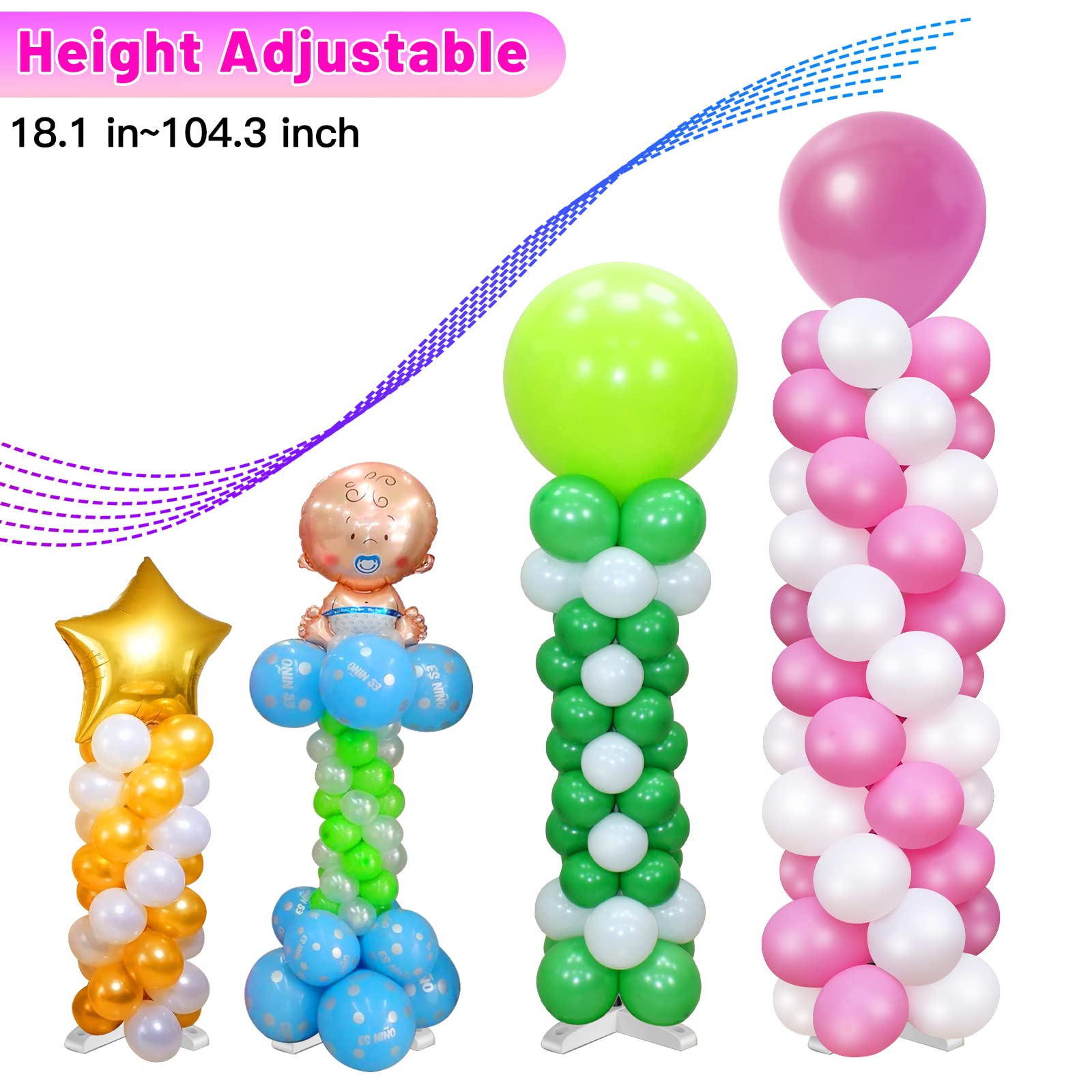 Toosci 2 Sets Balloon Column Stand and Balloon Pump, Adjustable Metal 9 Feet Balloon Stands for Floor, Balloon Column kit for Baby Shower Graduation Birthday Wedding Party