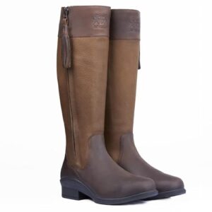 HORZE B Vertigo Amelia Women's Rustic Style Waterproof Leather Country Tall Riding Boots with Side Zip - Dark Brown - 9