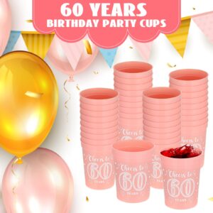 Nuenen 40 Pack 40th 50th 60th 70th Birthday Cups Birthday Stadium Cups Birthday Decorations for Men Birthday Party Favors Rose Gold Party Cups for Birthday Decorations Party Favors, 8 oz (60th)