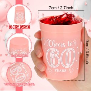 Nuenen 40 Pack 40th 50th 60th 70th Birthday Cups Birthday Stadium Cups Birthday Decorations for Men Birthday Party Favors Rose Gold Party Cups for Birthday Decorations Party Favors, 8 oz (60th)