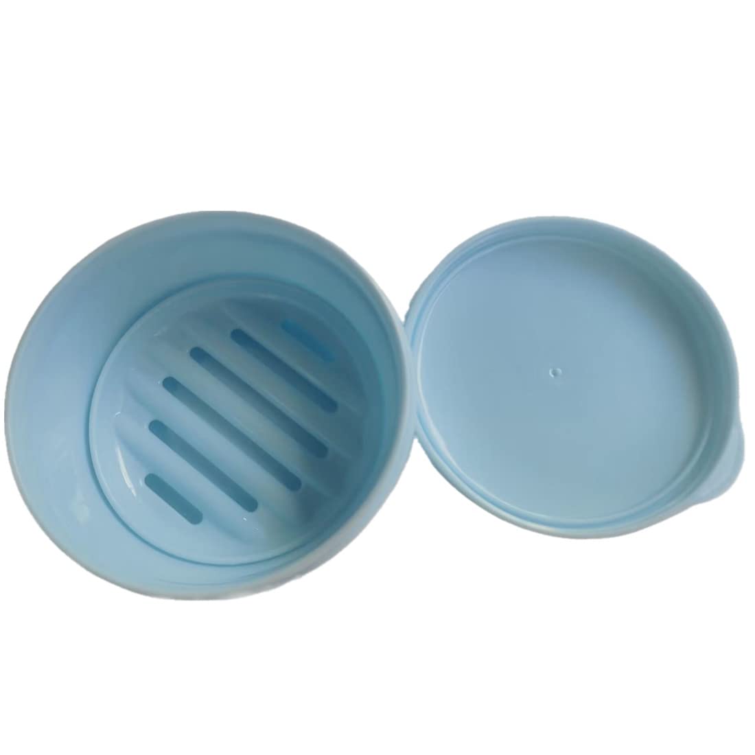 2 Pack Plastic Travel Soap Container Box Trays with Lid, Portable Mini Round Soap Bar Holder, Leak Proof Soap Dish Case for Bathroom Shower Home Outdoor Camping (White, Blue)