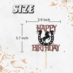 Helewilk Horseshoe & Horse Happy Birthday Cake Topper, Horse Racing Theme Birthday Party Decoration for Boys Girls Men Women, Kids Birthday Party Decoration Supplies