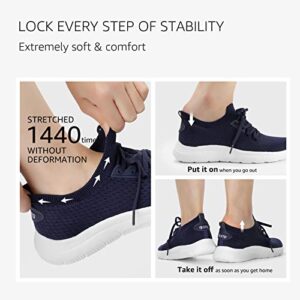 STQ Walking Shoes Women Lightweight Slip on Tennis Sneakers with Arch Support for Gym Workout Athletic, Navy US 8