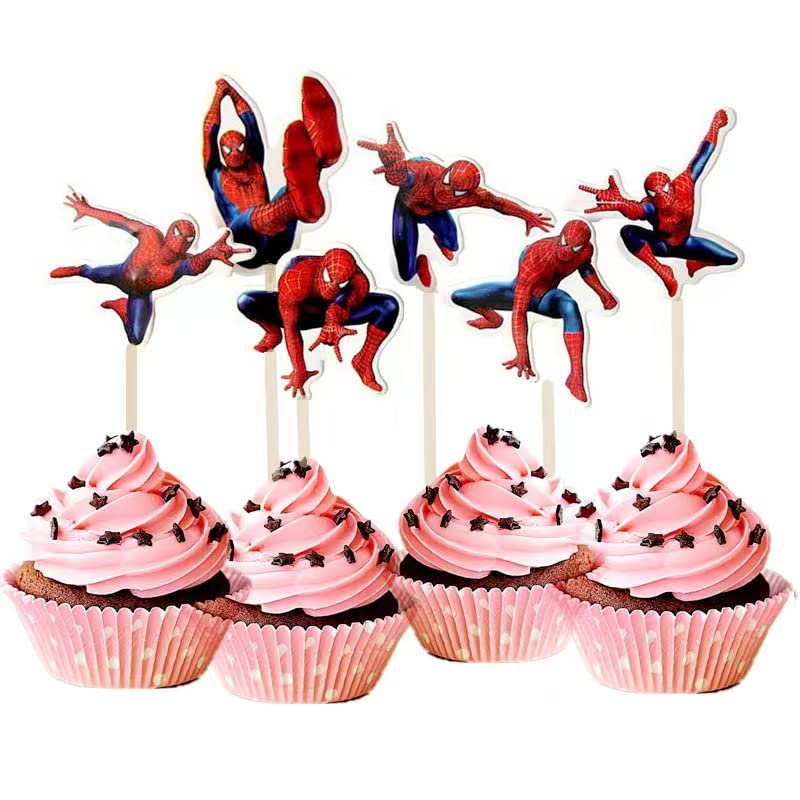 48 pcs Spide Cupcake Toppers for Kids Boys Superhero Theme Birthday Party Cake Decoration Supplies