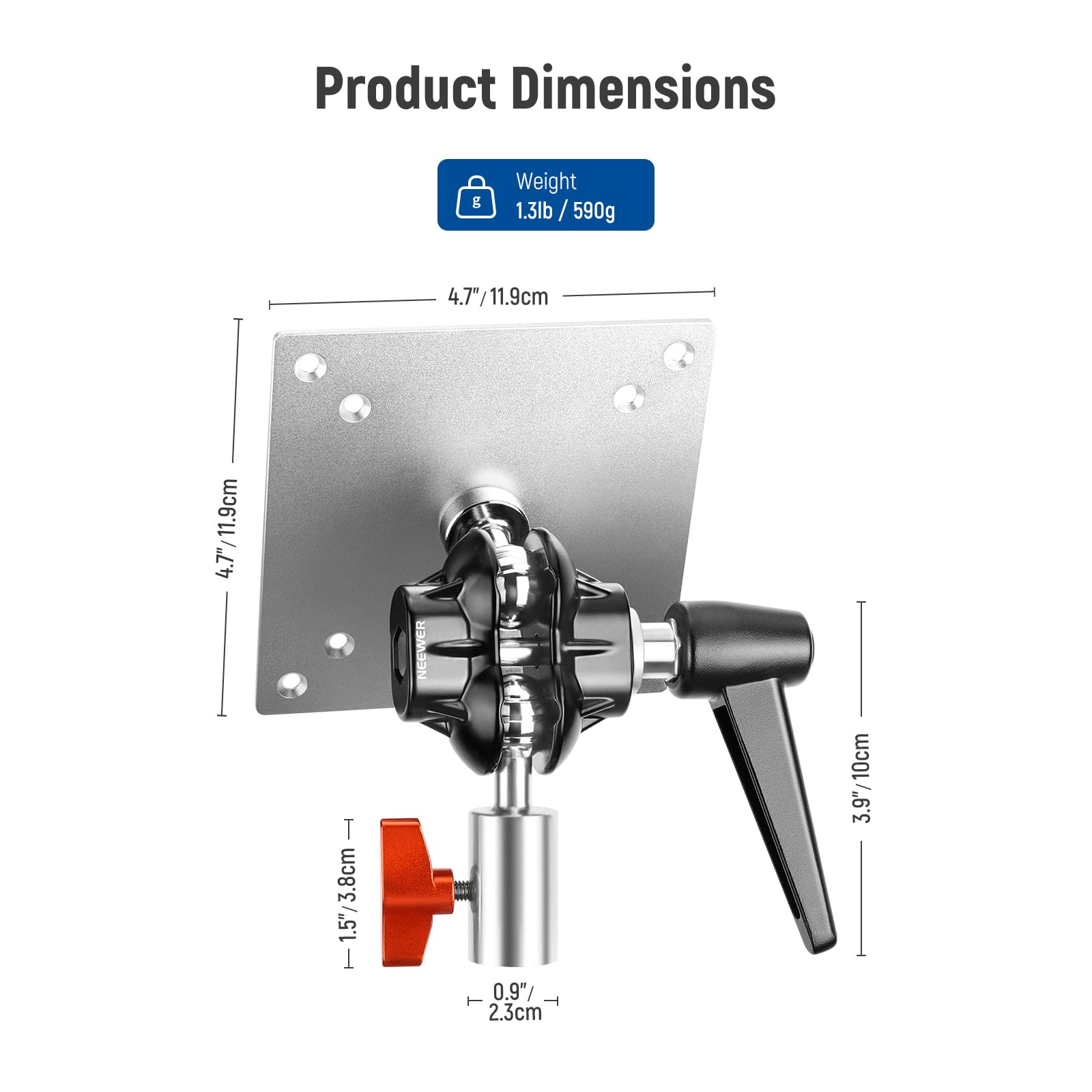 NEEWER Monitor Mount Adapter with VESA Mount, Aluminum Alloy Light Stand Adapter Dual 360° Ball Joint M4 Screw & 5/8" Receiver for Impact Screen Outdoor TV Stand, Max Load 14lb/6.3kg, MA001