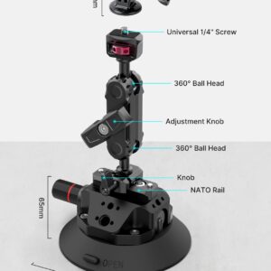 Camera Suction Cup Mount for Gopro - ULANZI SC-02 4.5in Pump-actived Vacuum Suction Mount w Quick Release NATO Magic Arm Car Boat Windshield Window Mount Compatible with Go pro Nikon Canon Sony DSLR