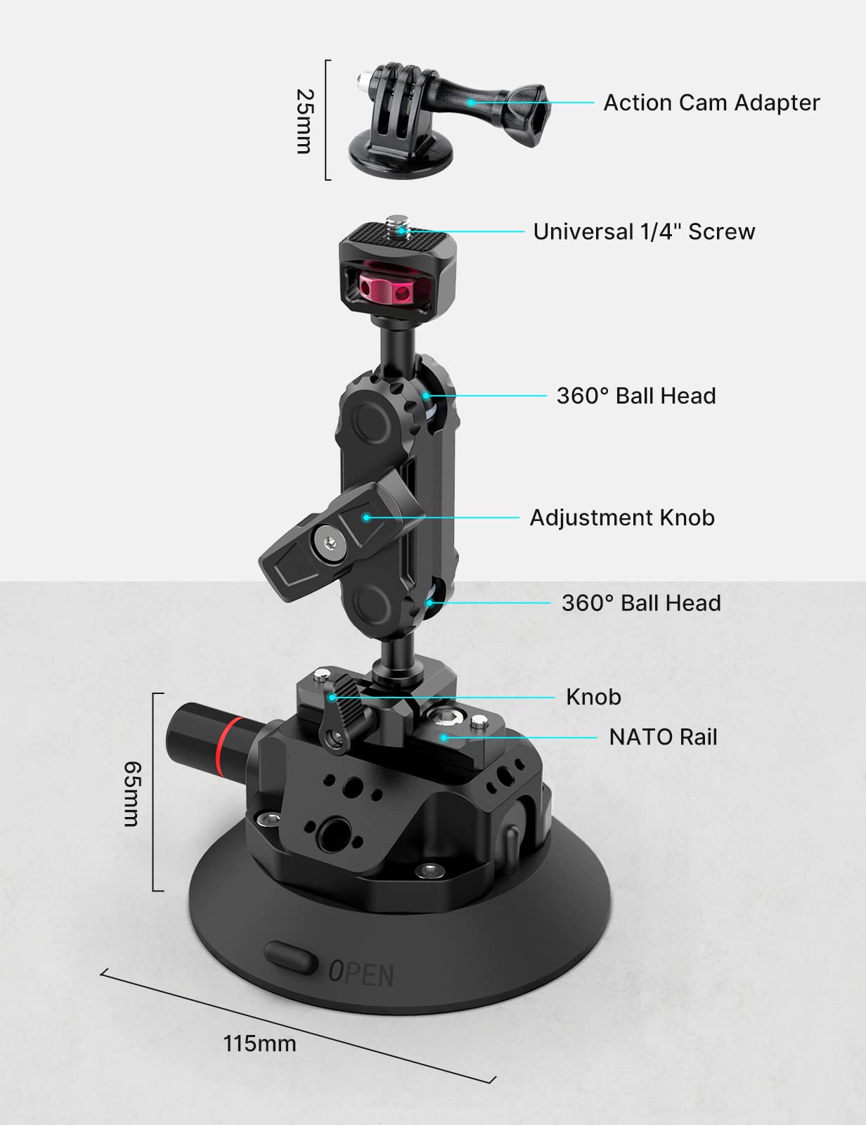 Camera Suction Cup Mount for Gopro - ULANZI SC-02 4.5in Pump-actived Vacuum Suction Mount w Quick Release NATO Magic Arm Car Boat Windshield Window Mount Compatible with Go pro Nikon Canon Sony DSLR