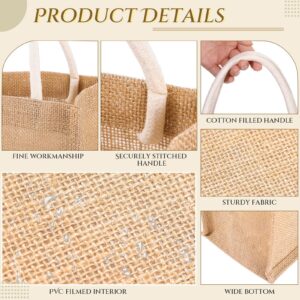 Cunno 12 Pcs Burlap Tote Bags Mini Jute Reusable Bag with Handles Small Blank Canvas Gift Bag Water Proof for Wedding Beach DIY 9.06x5.12x6.3inch(Classic Style)