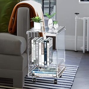 KSacry Acrylic Rolling Cart for Small Space,Mobile End Table with Two Tier Rolling Cart,Acrylic Nightstand/Bedside Table for Living Room, Bedroom (12.6" L × 11.8" W × 19" H)