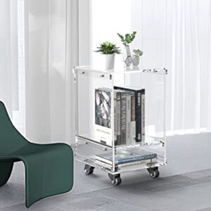 KSacry Acrylic Rolling Cart for Small Space,Mobile End Table with Two Tier Rolling Cart,Acrylic Nightstand/Bedside Table for Living Room, Bedroom (12.6" L × 11.8" W × 19" H)