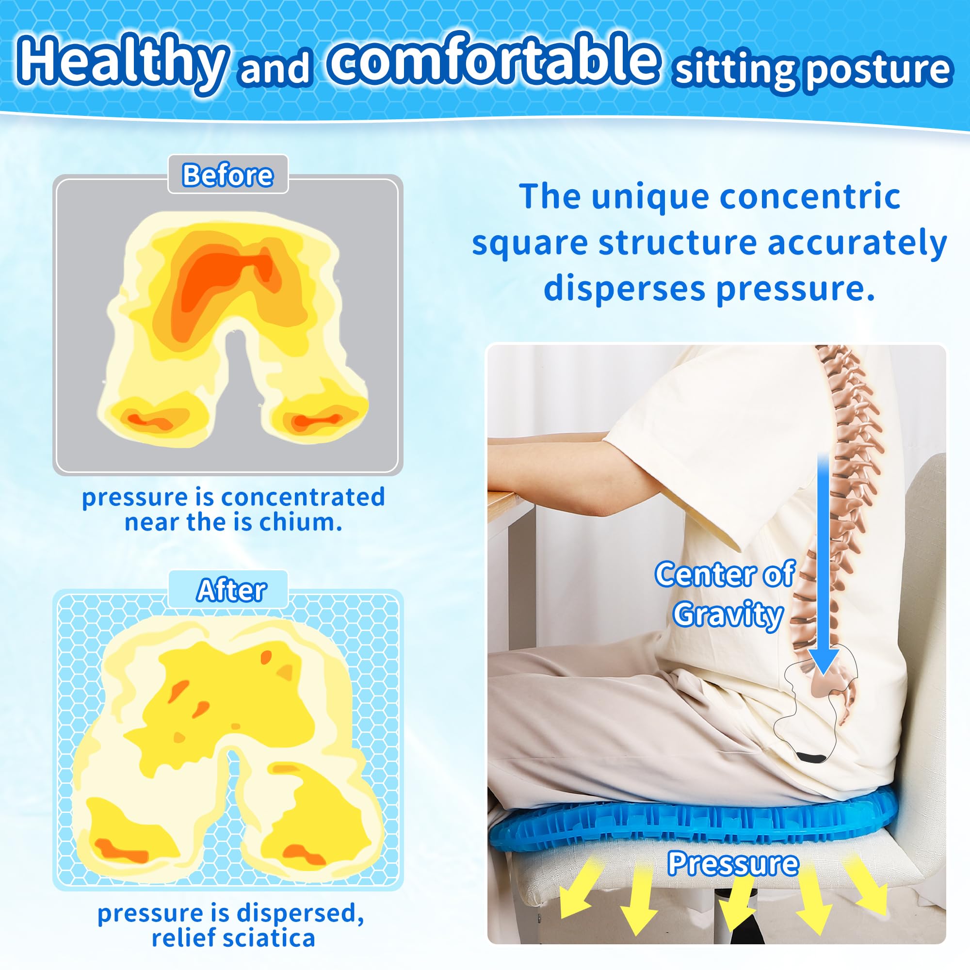 TITIROBA Gel Seat Cushions (Super Large) U-Shaped Soft Chair Pad with Non-Slip Cover for Hemorrhoids Tailbone Pain Pressure Relief Office Products Car Desk Wheelchair Pregnancy Yoga