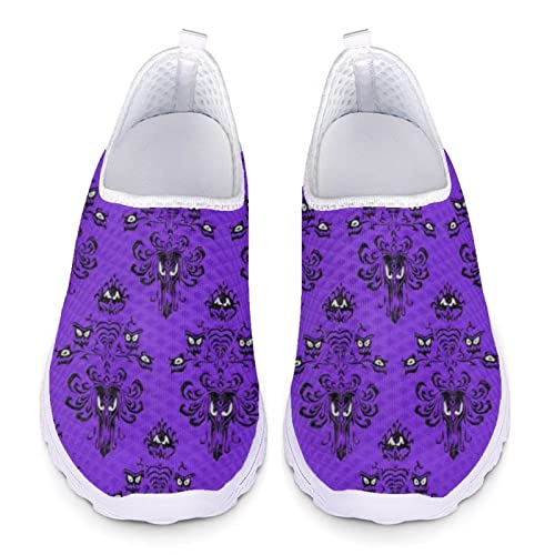 Uourmeti Womens Slip On Sneakers for Running Walking Tennis Shoes Haunted Mansion Halloween Casual Sport Shoes Size 8 Ladies Lightweight Comfort Loagers