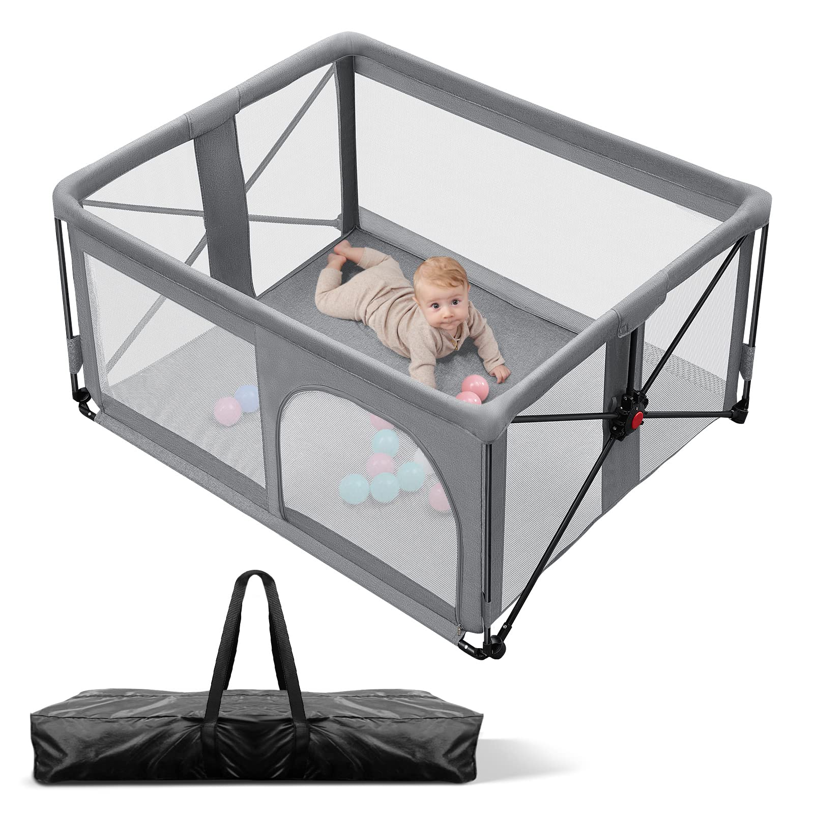 Foldable Baby Playpen, RONBEI Portable Foldable Playpen for Babies and Toddlers, Travel Indoor Outdoor Baby Playpen Lightweight Play Yard