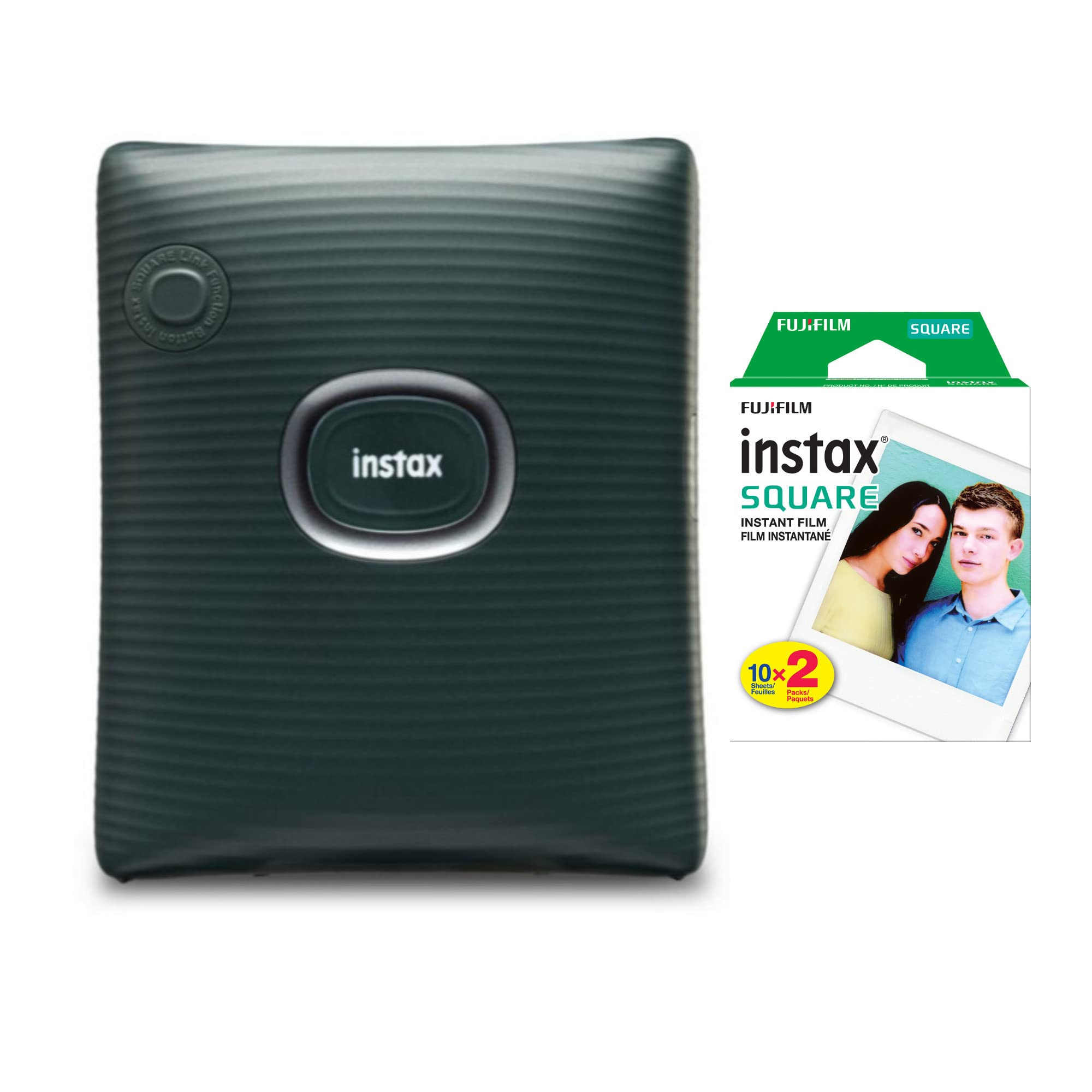 Fujifilm INSTAX Square Link Instant Printer (Green) Bundle with Instax Square Film Double Pack (40 Exposures) (3 Items)