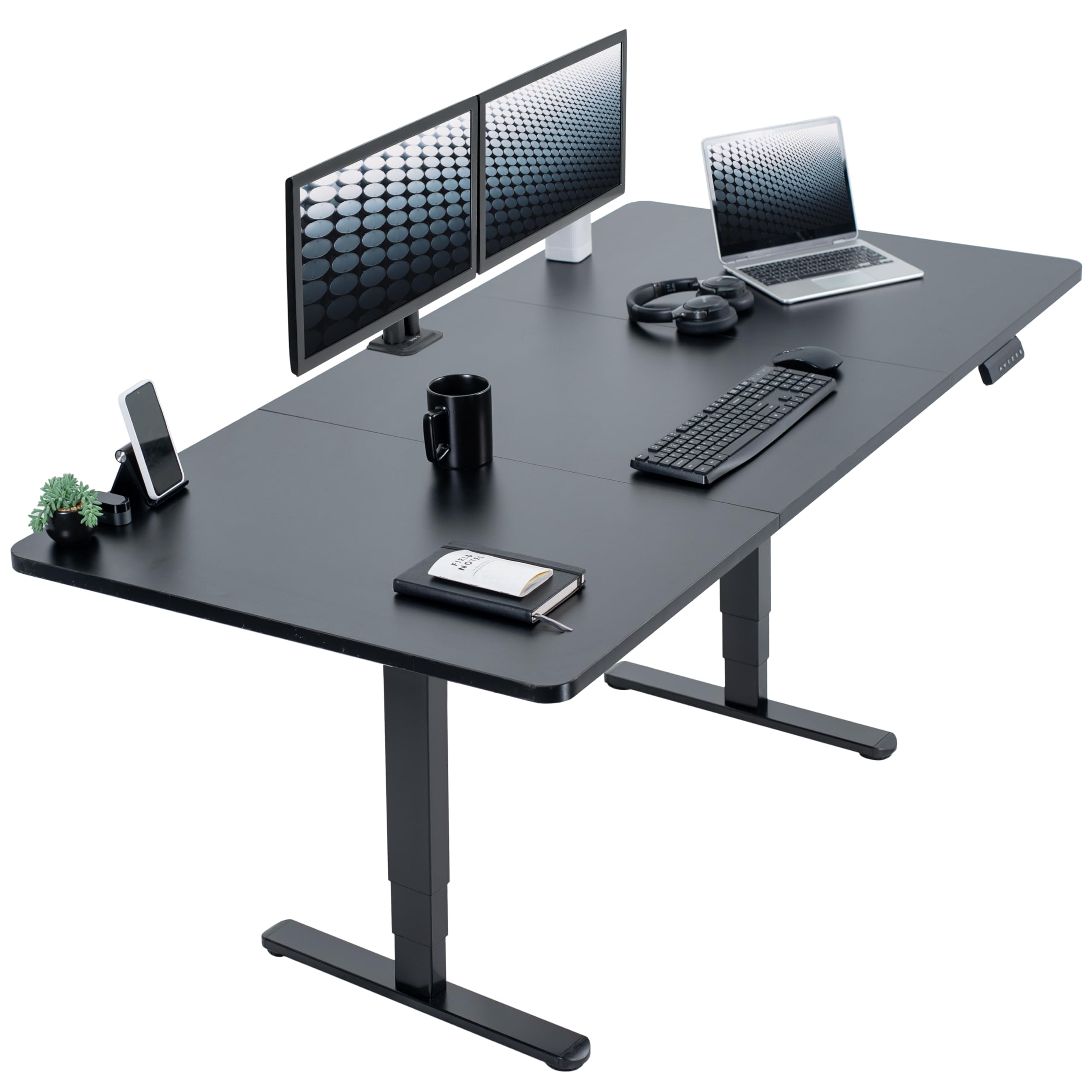 VIVO Electric Height Adjustable 71 x 36 inch Memory Stand Up Desk, Black Table Top, Black Dual Motor Frame with Preset Controller, 2B Series, DESK-KIT-2B7B-36