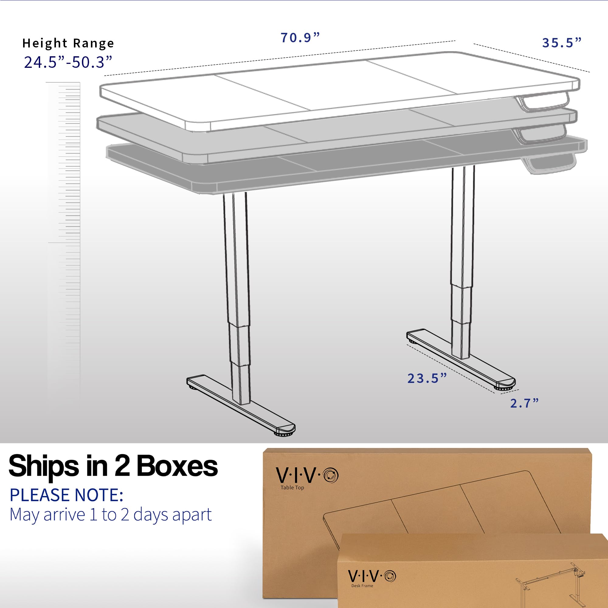 VIVO Electric Height Adjustable 71 x 36 inch Memory Stand Up Desk, Black Table Top, Black Dual Motor Frame with Preset Controller, 2B Series, DESK-KIT-2B7B-36