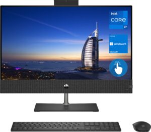 hp pavilion all-in-one desktop, 27" fhd micro-edge touchscreen, 12th gen intel core i7-12700t, 64gb ram, 2tb ssd, hdmi, rj-45, webcam, wireless kb&mouse, wi-fi, windows 11 home