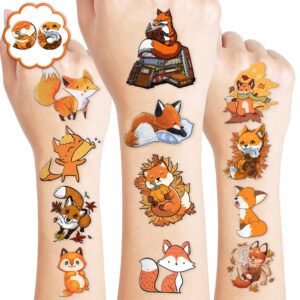 fox temporary tattoos for kids 96pcs birthday party decorations supplies party favors supper cute tattoo sticker style woodland fall gift boys girls prizes themed