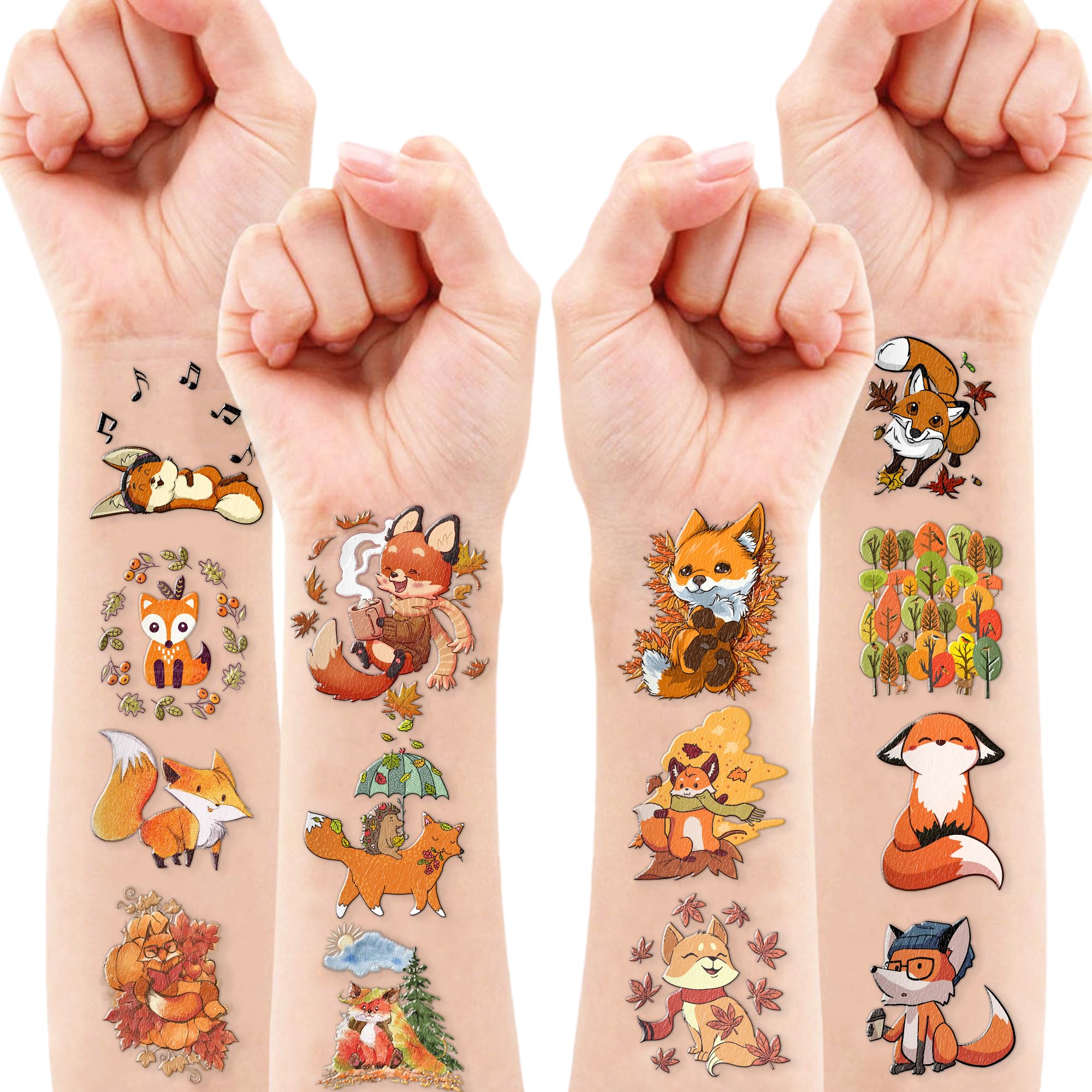 Fox Temporary Tattoos for Kids 96PCS Birthday Party Decorations Supplies Party Favors Supper Cute Tattoo Sticker Style Woodland Fall Gift Boys Girls Prizes Themed