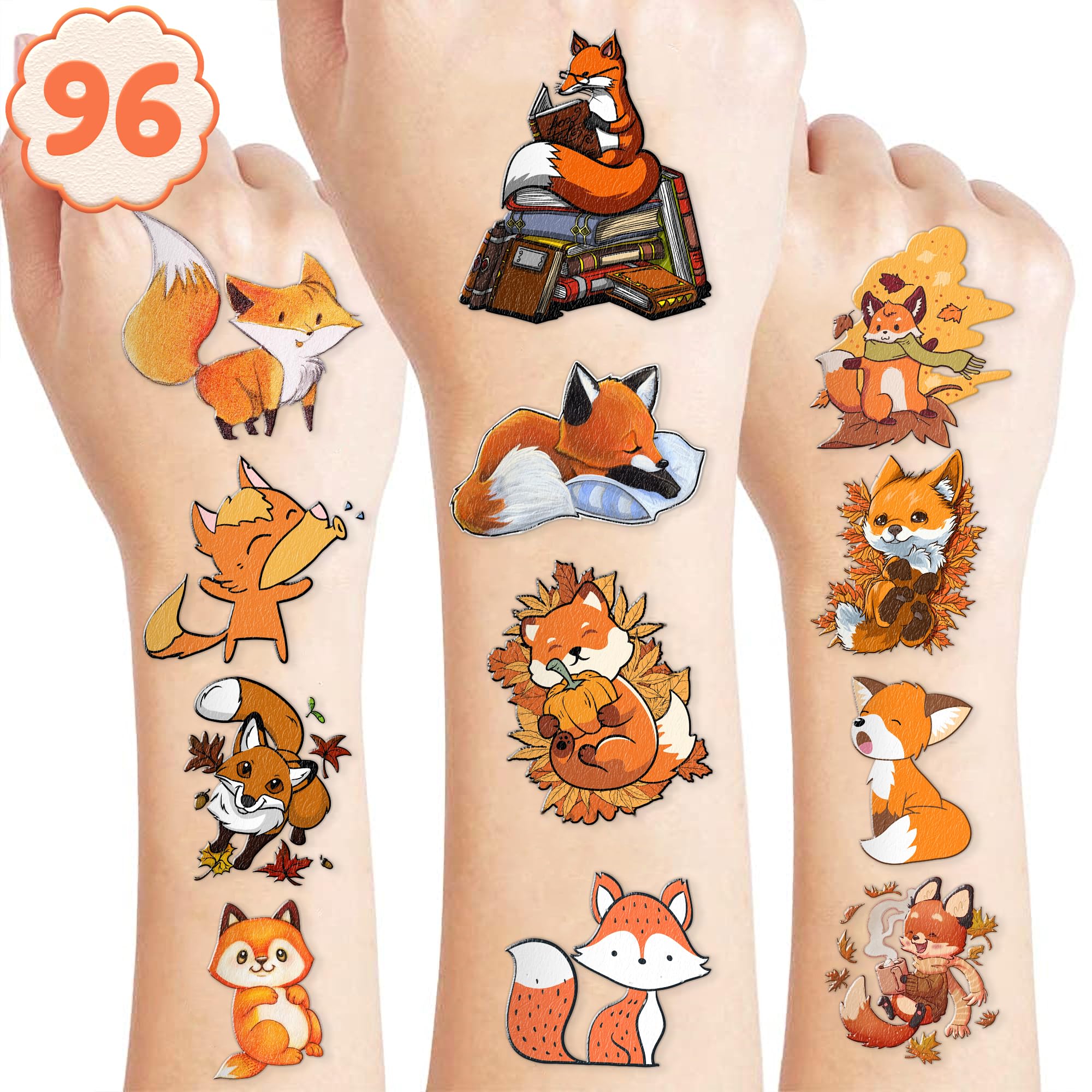 Fox Temporary Tattoos for Kids 96PCS Birthday Party Decorations Supplies Party Favors Supper Cute Tattoo Sticker Style Woodland Fall Gift Boys Girls Prizes Themed