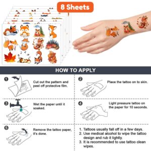 Fox Temporary Tattoos for Kids 96PCS Birthday Party Decorations Supplies Party Favors Supper Cute Tattoo Sticker Style Woodland Fall Gift Boys Girls Prizes Themed