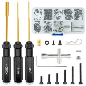 ogrc steel screws set rc tool kit with 3 pcs hex screwdriver 0.05'' 1.5mm hex nut drivers 4mm for axial scx24 1/24 c10 deadbolt jlu gladiator bronco rc crawler car