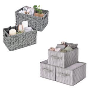 granny says bundle of 3-pack cloth storage boxes & 2-pack wicker shelf baskets