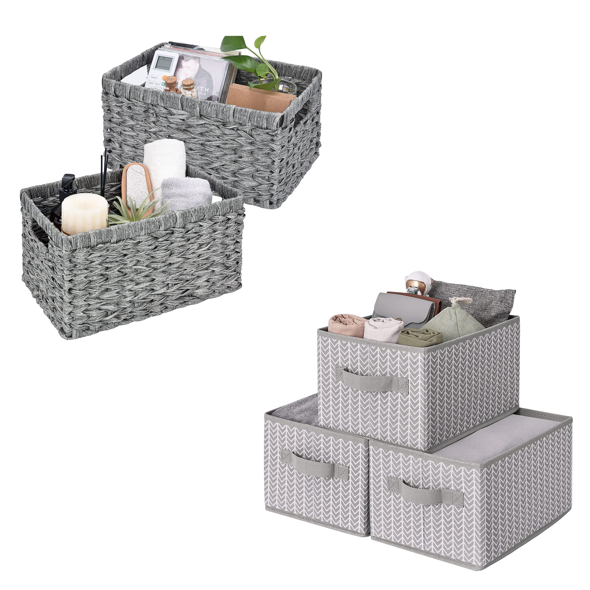 GRANNY SAYS Bundle of 3-Pack Cloth Storage Boxes & 2-Pack Wicker Shelf Baskets