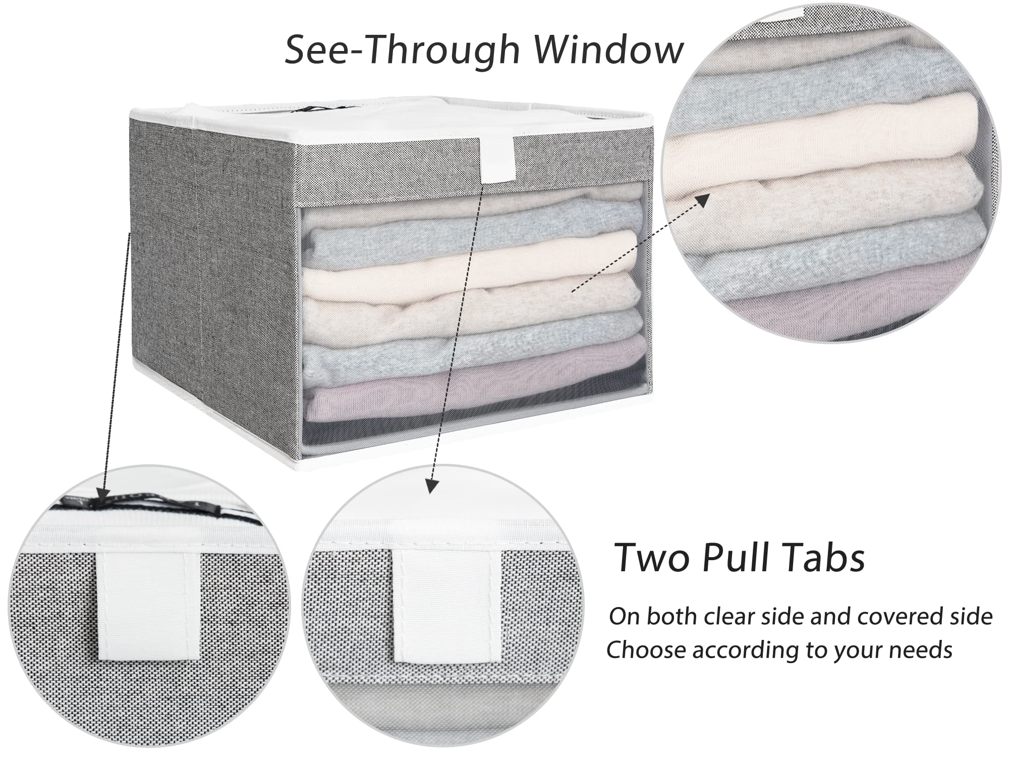 StorageWorks Closet Storage Bins with Clear Window 3 pack, 32L Storage Bins with Lids, Decorative Storage Boxes with Lids and Soft Rope Handles 3 pack