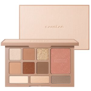 carslan 10 in 1 color eyeshadow palette, matte, shimmer, glitter pigment eye shadow blush makeup pallete, neutral nudes eye makeup palette with mirror, 01.coffee