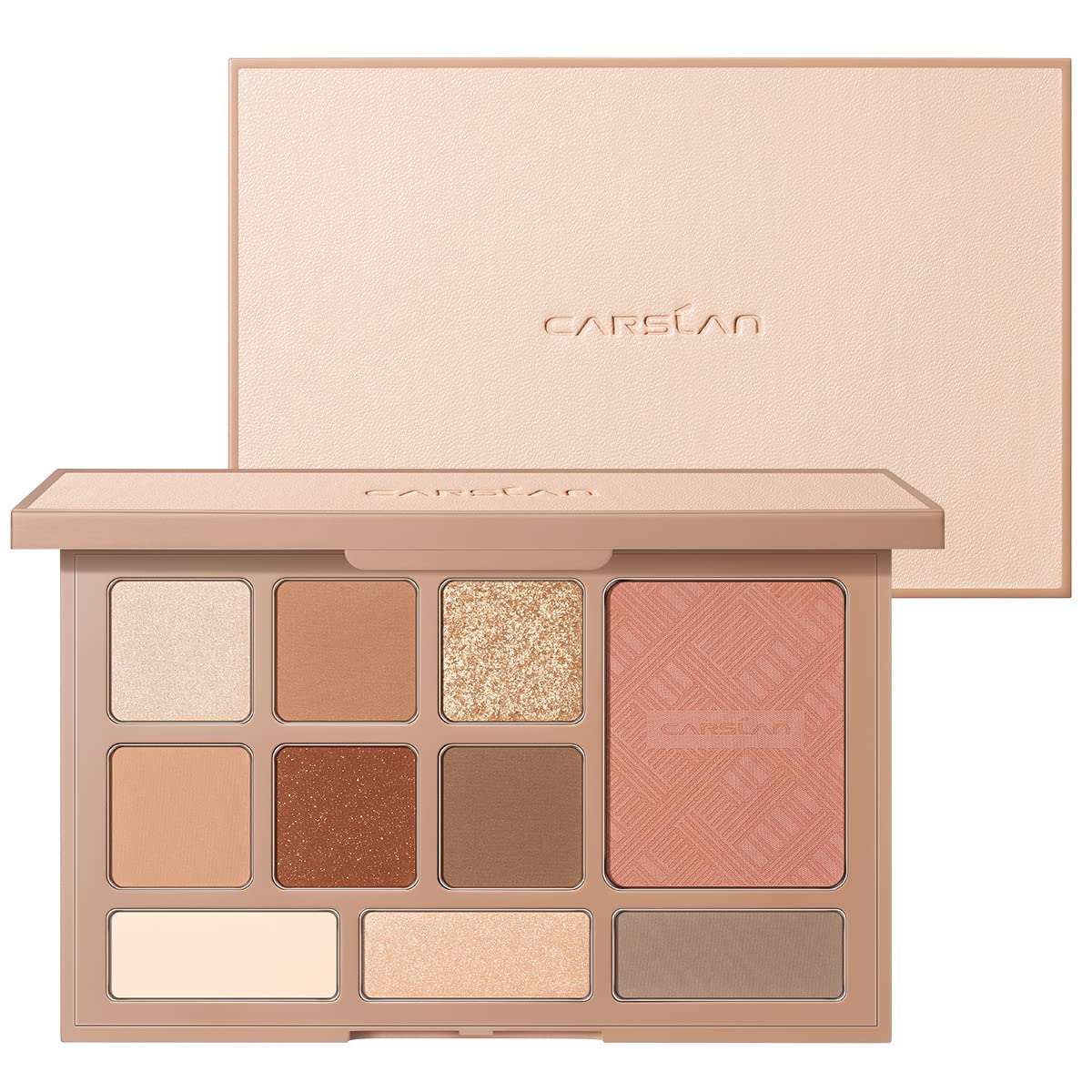 CARSLAN 10 In 1 Color Eyeshadow Palette, Matte, Shimmer, Glitter Pigment Eye Shadow Blush Makeup Pallete, Neutral Nudes Eye Makeup Palette with Mirror, 01.Coffee