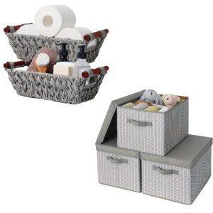 granny says bundle of 3-pack closet storage boxes & 2-pack wicker storage baskets for shelves