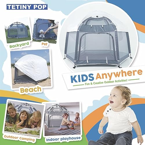 Large Pop Up Children Playpen Easy Set-Up Baby Travel Beach Tent Toddler Indoor Play House and Outdoor Play Tent with UPF50+ Kids Bacyard Tent with 6 Stakes