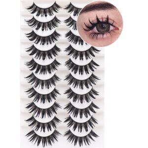 losha false eyelashes spiky manga lashes natural look 20mm fluffy anime wet look lashes 10 pairs fake eyelashes pack for cosplay (03)