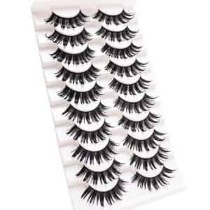 Losha False Eyelashes Spiky Manga Lashes Natural Look 20mm Fluffy Anime Wet Look Lashes 10 Pairs Fake Eyelashes Pack for Cosplay (03)