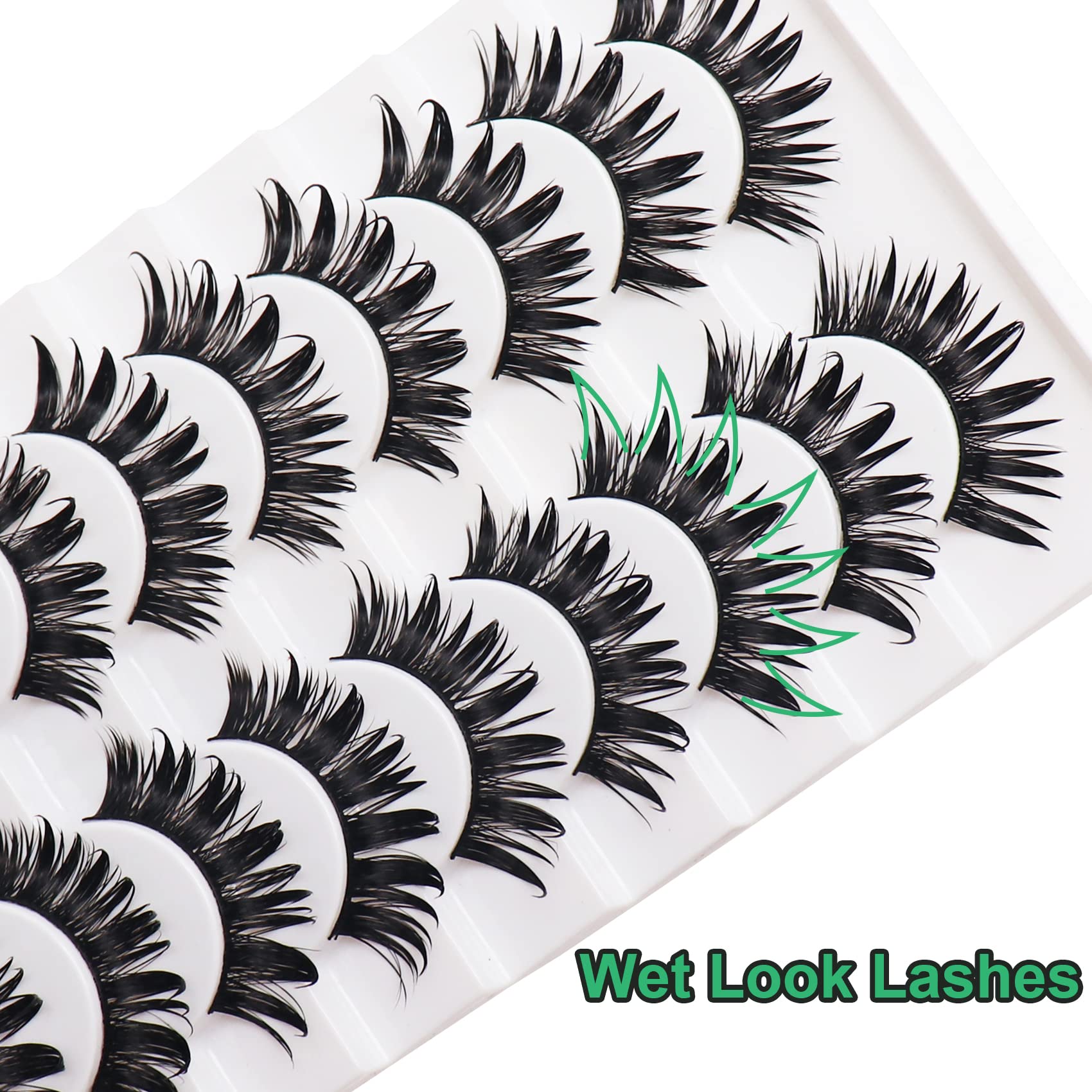 Losha False Eyelashes Spiky Manga Lashes Natural Look 20mm Fluffy Anime Wet Look Lashes 10 Pairs Fake Eyelashes Pack for Cosplay (03)