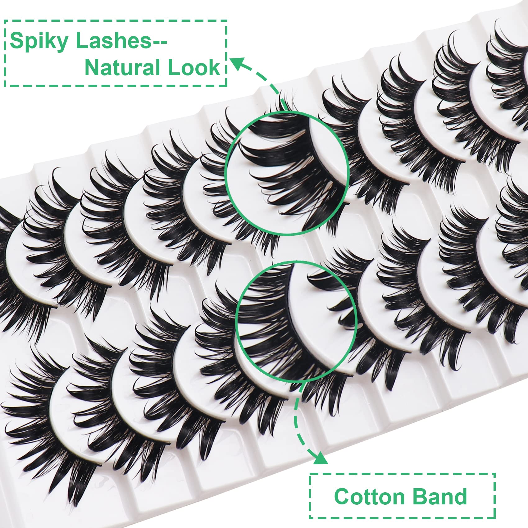 Losha False Eyelashes Spiky Manga Lashes Natural Look 20mm Fluffy Anime Wet Look Lashes 10 Pairs Fake Eyelashes Pack for Cosplay (03)