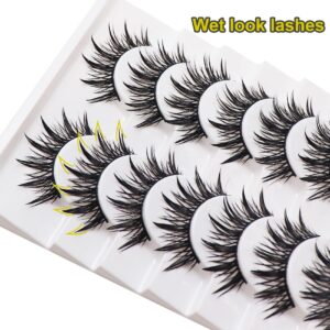 Losha Eyelashes Wispy Wet Look Manga Lashes Natural Look 18mm Spiky Anime Fake Eyelashes 10 Pairs Handmade Faux Mink Lashes Pack (02)