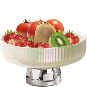 betymao ceramic footed bowl round pedestal bowl decorative fruit dish holder dessert display stand for kitchen counter centerpiece table decor serving fruit tray silver s