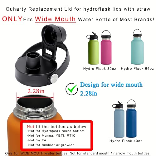 Ouharty Spout Lid for Wide Mouth Hydroflask Water Bottles Replacement Chug Lids for Hydro Flask Wide Mouth 18 20 32 40 64 oz Water Bottle (Black&Black)