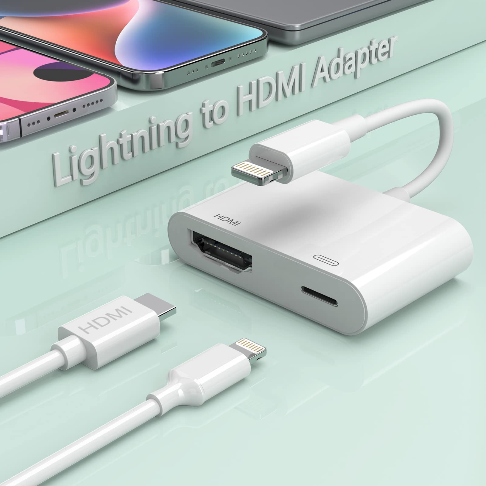 【Apple MFi Certified】Lightning to HDMI for iPhone to TV,1080P Video&Audio Sync Screen Display Digital AV Adapter with Charging Port,Plug&Play Converter to HD TV/Projector/Monitor for Lightning Devices