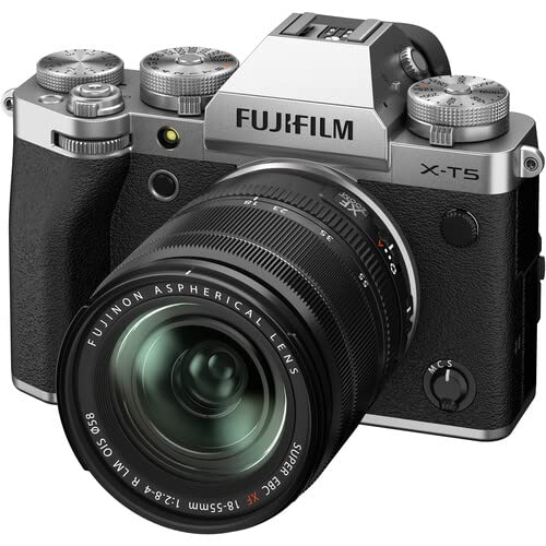 FUJIFILM X-T5 Mirrorless Camera with 18-55mm Lens (Silver) Bundle with Extra Battery & Charger Kit, Tripod, Backpack, & More (14 Items) | USA Authorised with Fujifilm Warranty | Fuji xt5