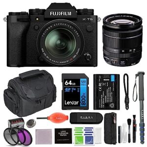 fujifilm x-t5 mirrorless digital camera with xf18-55mm lens bundle (silver) with 64gb memory card, gadget bag, & more with usa authorized fujifilm warranty | fuji xt5