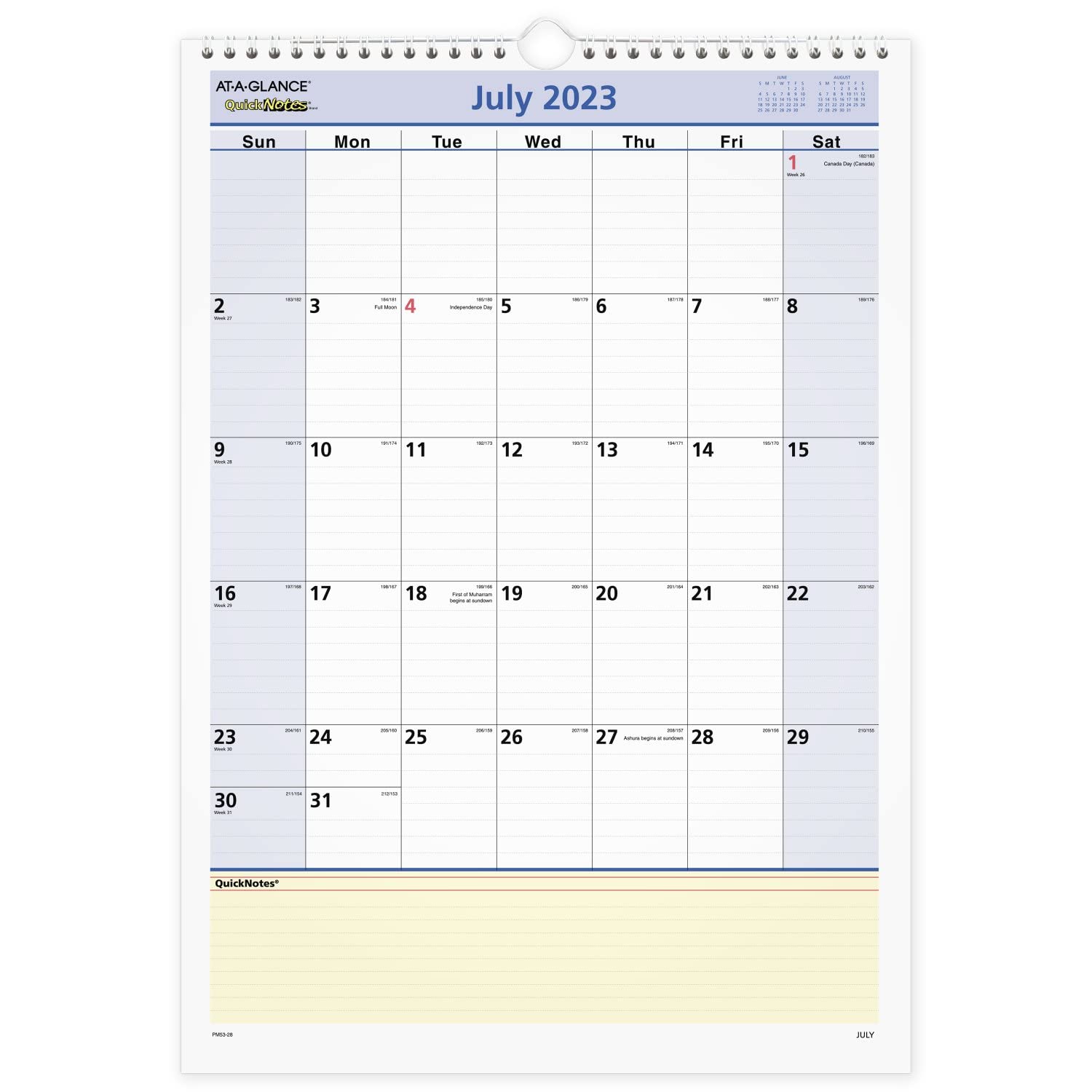 AT-A-GLANCE 2023-2024 Academic Wall Calendar, Monthly, 12" x 17", Medium, Ruled Daily Blocks, QuickNotes (PM5328)