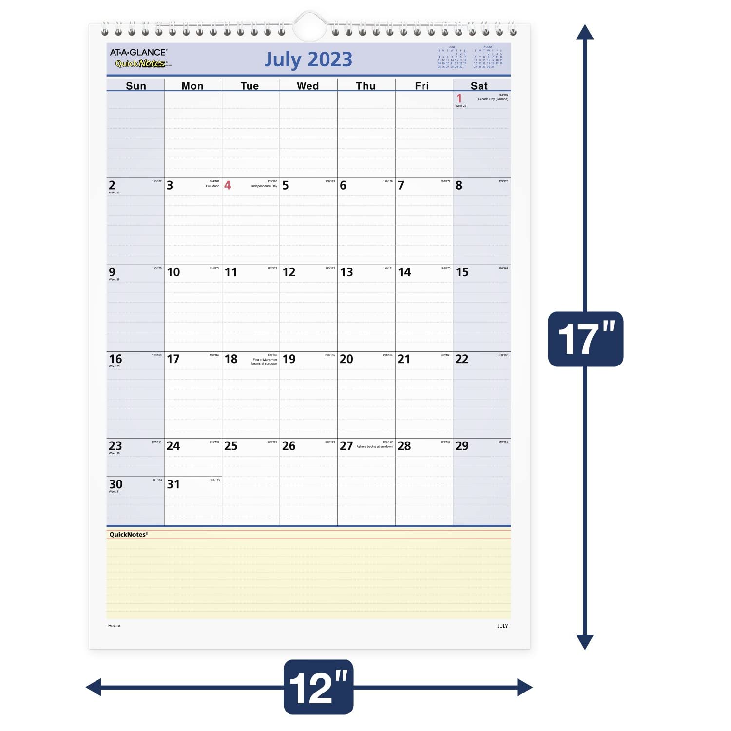 AT-A-GLANCE 2023-2024 Academic Wall Calendar, Monthly, 12" x 17", Medium, Ruled Daily Blocks, QuickNotes (PM5328)