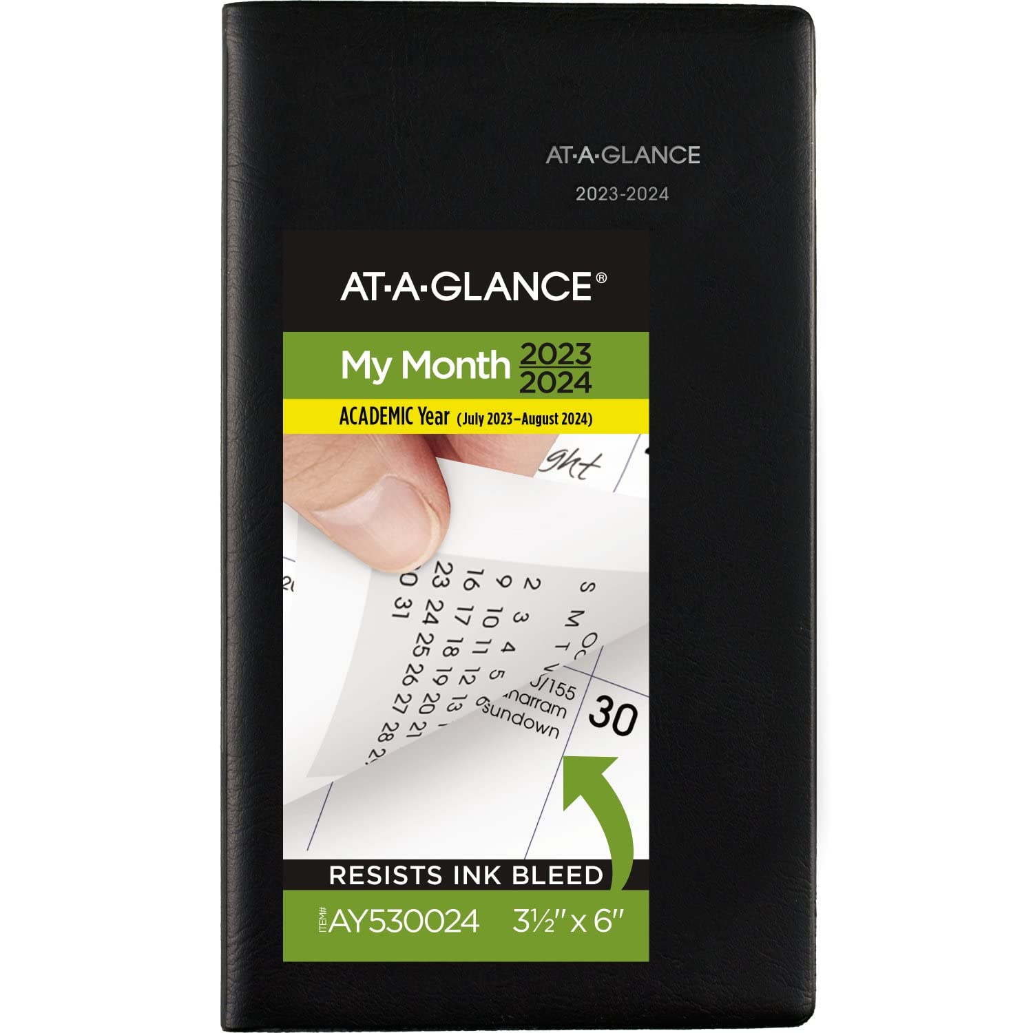 AT-A-GLANCE 2023-2024 Academic Pocket Calendar, Monthly Planner, 3-1/2" x 6", Flexible Cover, DayMinder, Black (AY5300)